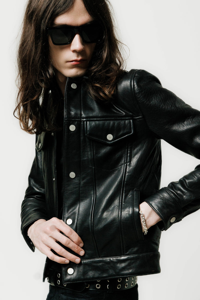 LEATHER TRUCKER JACKET | BLACK LEATHER & OTHER